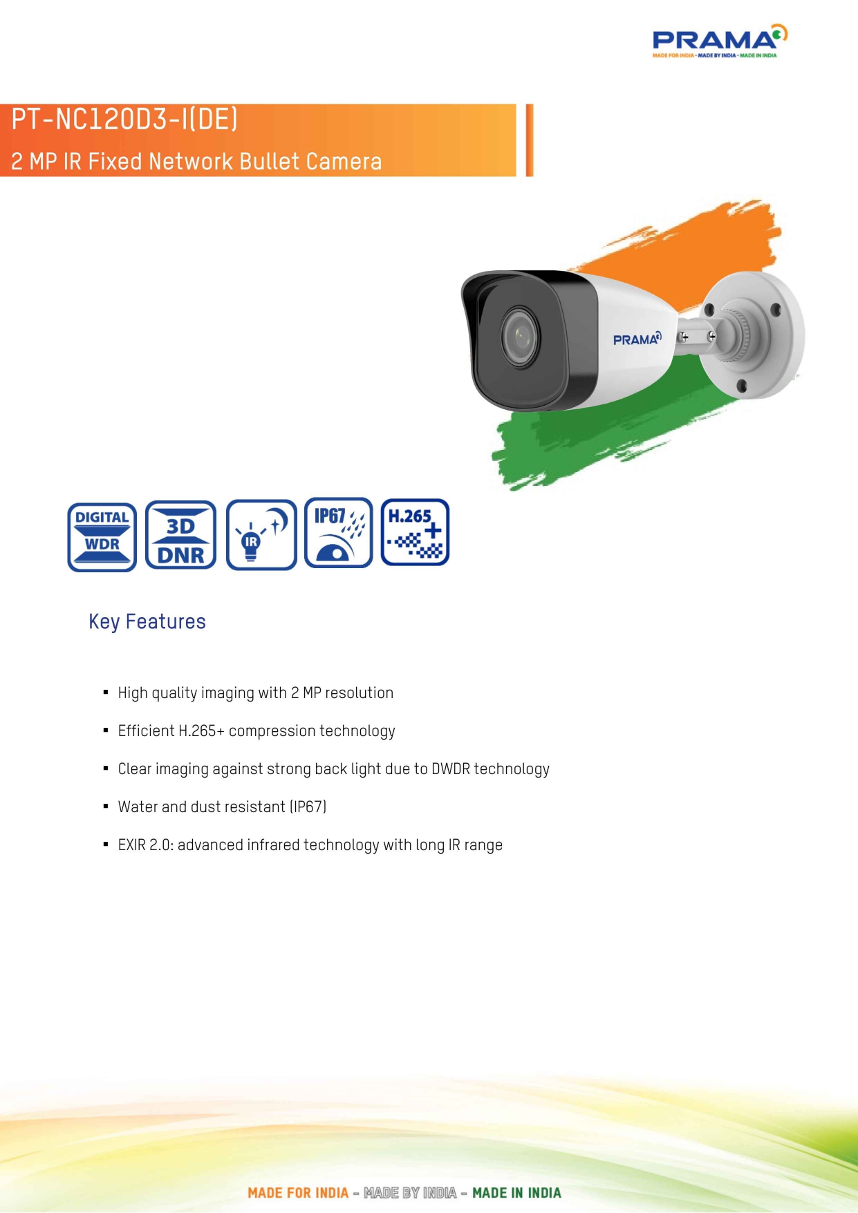 Buy PRAMA BULLET 2 MP IR Fixed Bullet Network Camera PT-NC120D3-I ...