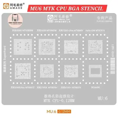 Amaoe MU6 MTK CPU BGA Stencil for MT6989W MT6985W MT6886V MT