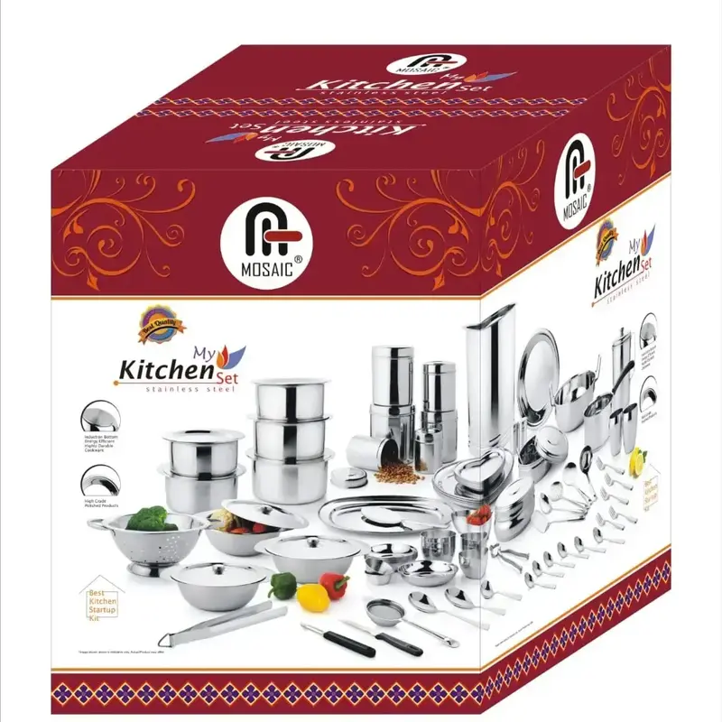 Buy Mosaic Drum set Stainless steel Kitchen set 101 Pieces online at best price Ankit Bartan Stores