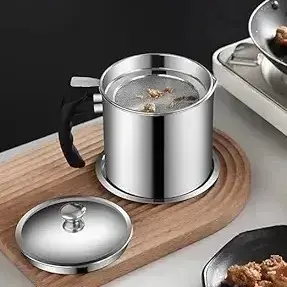 Buy Grease Container with Strainer - 1.5L Stainless Steel Cooking Oil ...