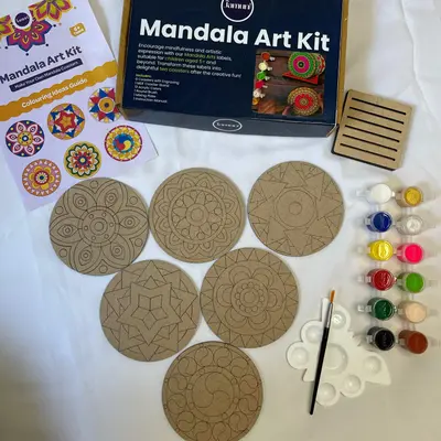 Buy Wooden Engraved Mandala Paint Kit Tea Coasters Art and Craft Kit ...
