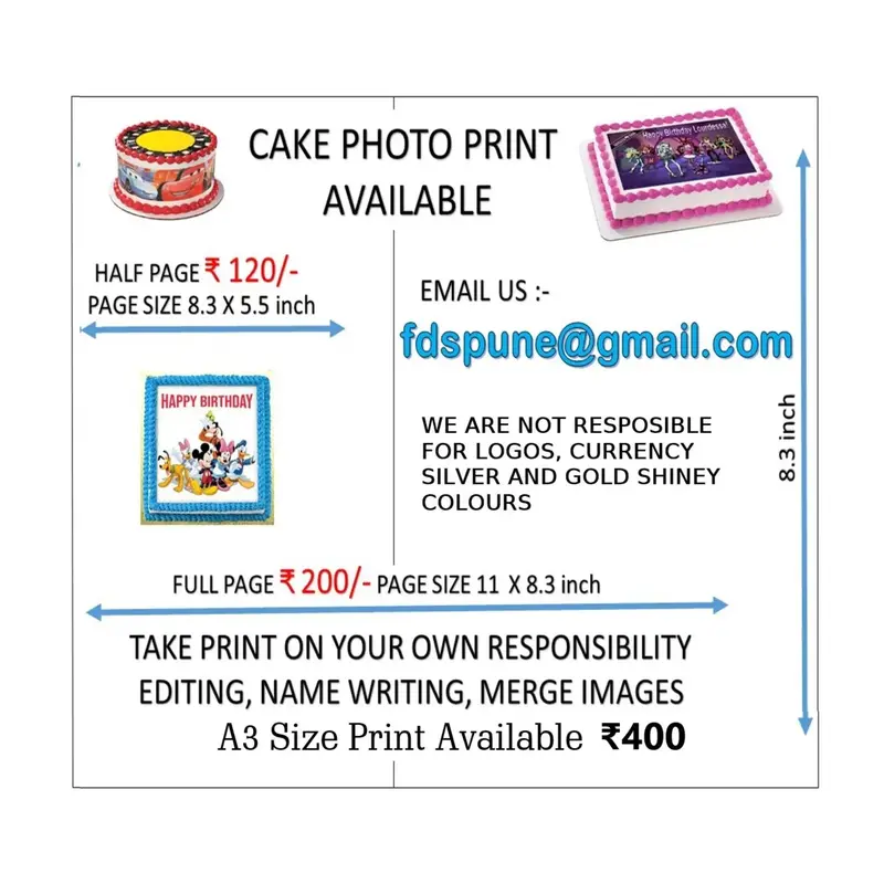 Buy Edible Customize Photo Print A4 online at best price JAY FOODS