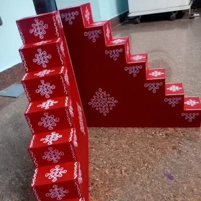 Buy 7 step mdf wood diya and doll stand 14*14*3” Made in order making ...