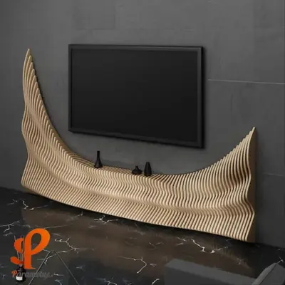 Buy Parametric Wavy Wooden TV Unit Shelf by Parametue