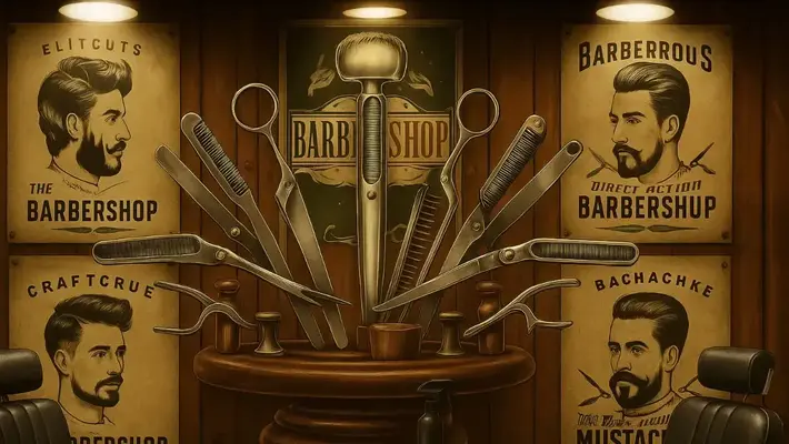 Buy Vintage Barbershop Tools Wallpaper for Salon Walls | Retro Shaving ...