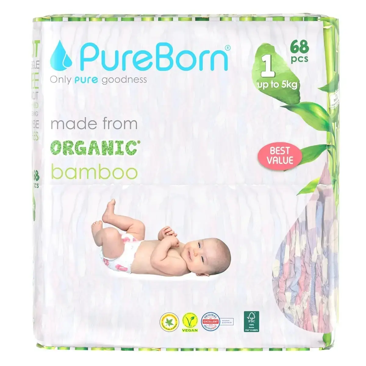 Buy Pureborn Organic Bamboo Diapers Size 1 Up to 5kg