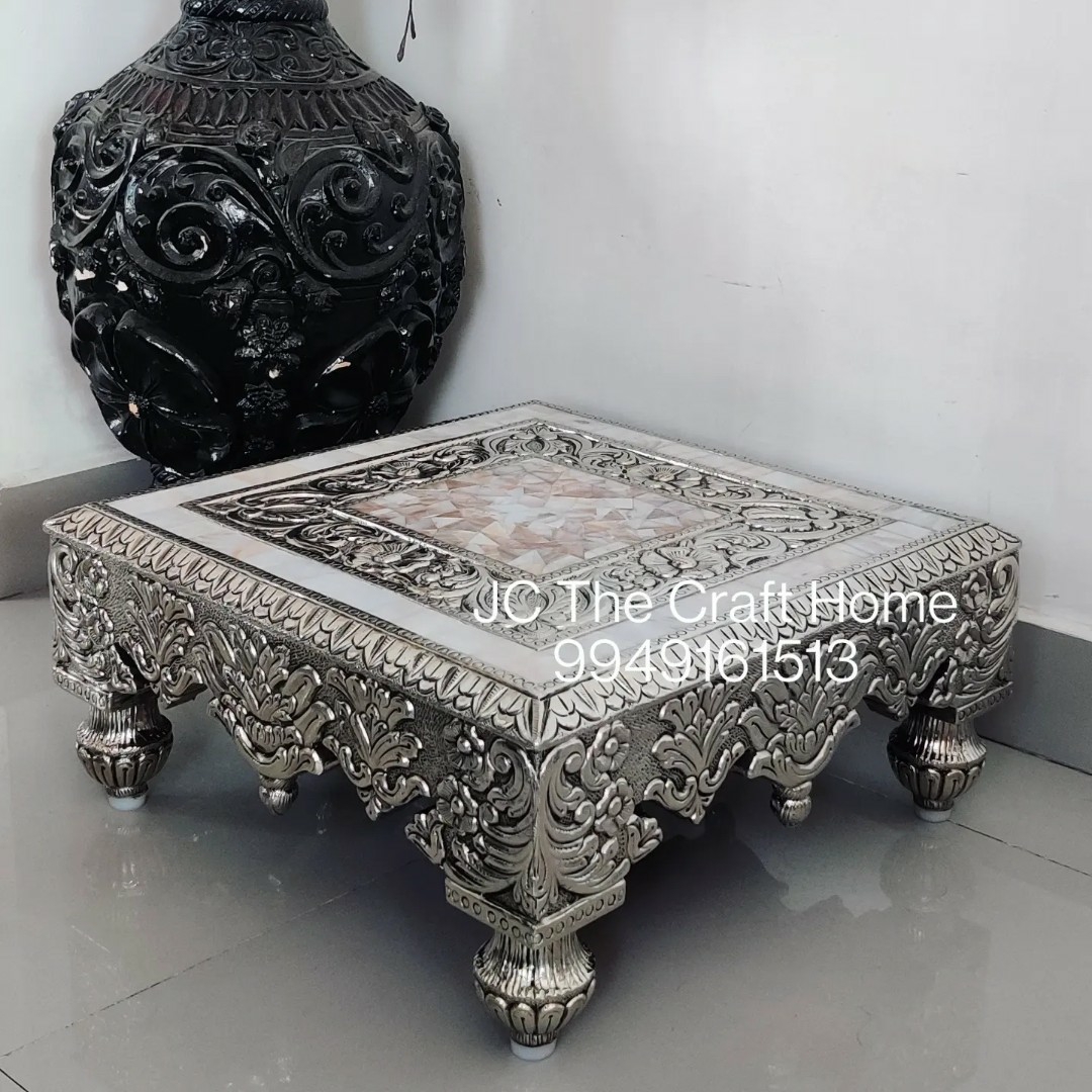 Buy Silver carved stool silver clad furniture pure silver chowki. online at best price Jc The Craft Home
