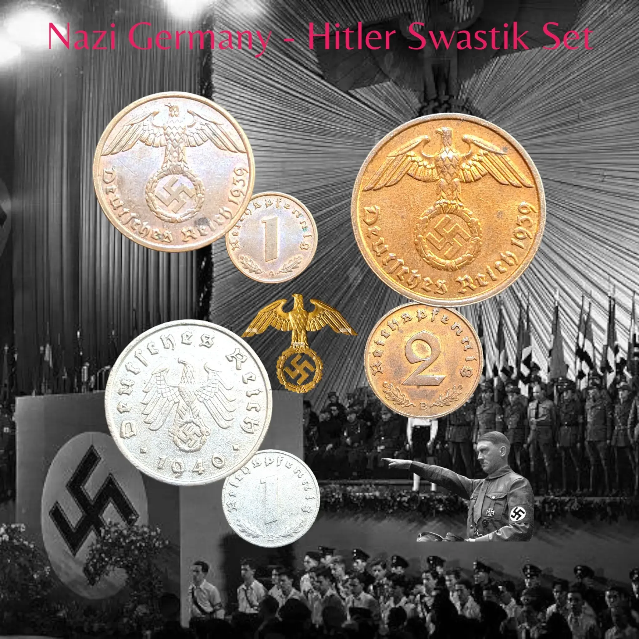 Buy Rare Nazi Germany - Hitler Swastika Set of 1 and 2 Pfennigs online ...