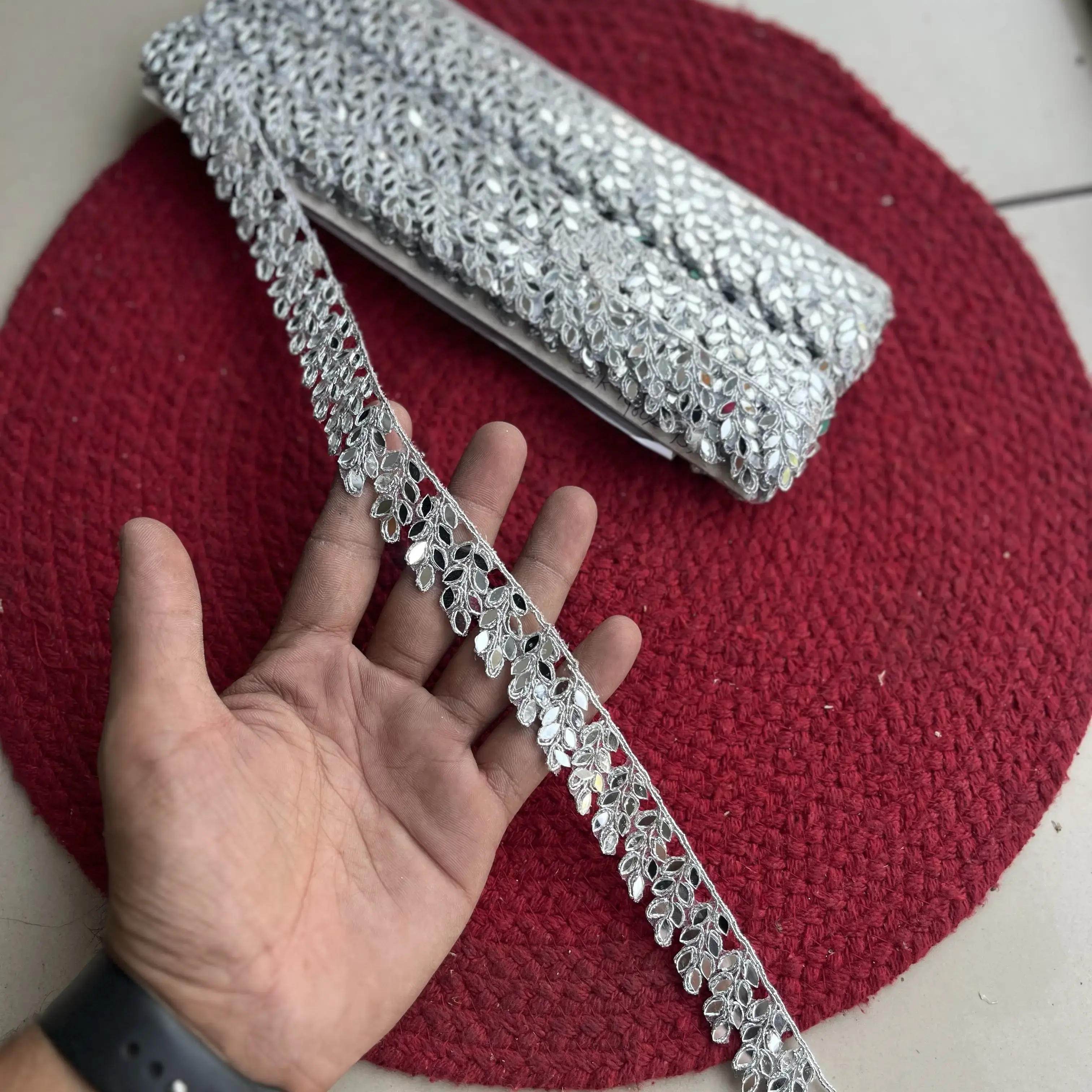 Buy Silver mirror half leaf trim Lace online at best price | Hollywood ...