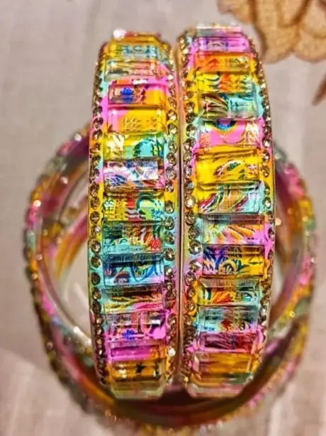 Buy Decorative Glass Bangles Set, Multi-Colored Traditional Design ...