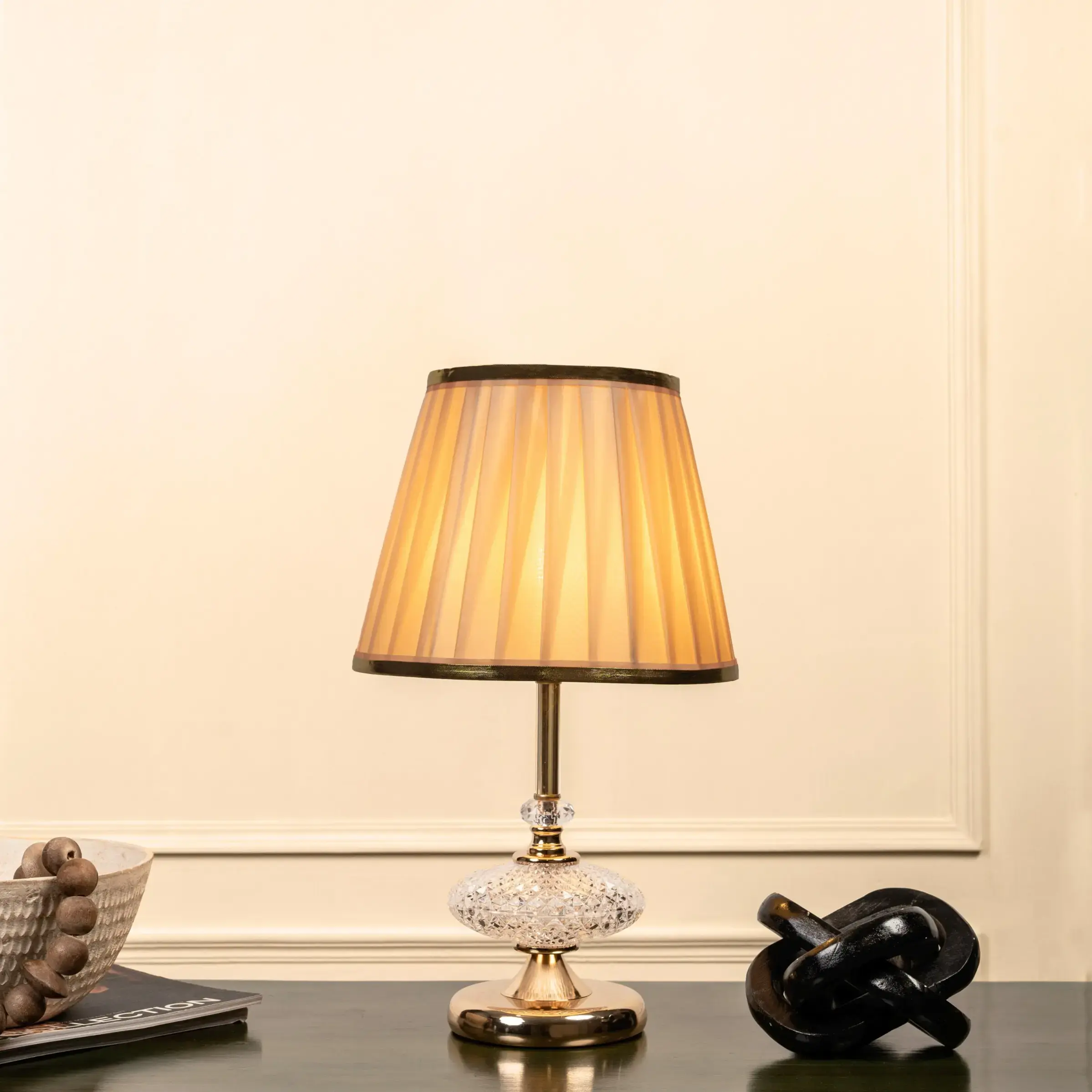 Buy clump Lumina Crystal Table Lamp, Elegant Gold Base with Pleated ...